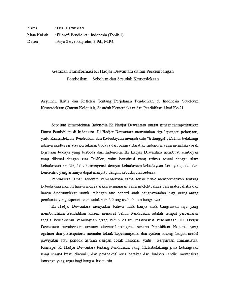 Argumen Kritis dan Refleksi Tentang Perjalanan Pendidikan di Indonesia | PDF