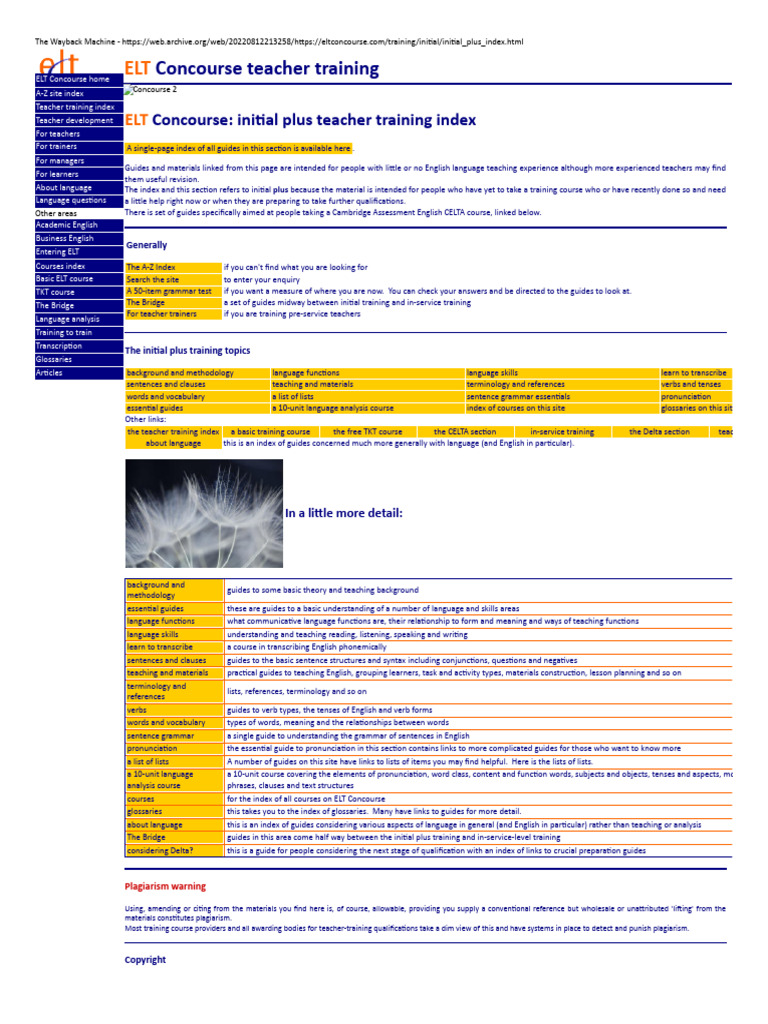 ELT Concourse - Initial Plus Training Plus Index | PDF