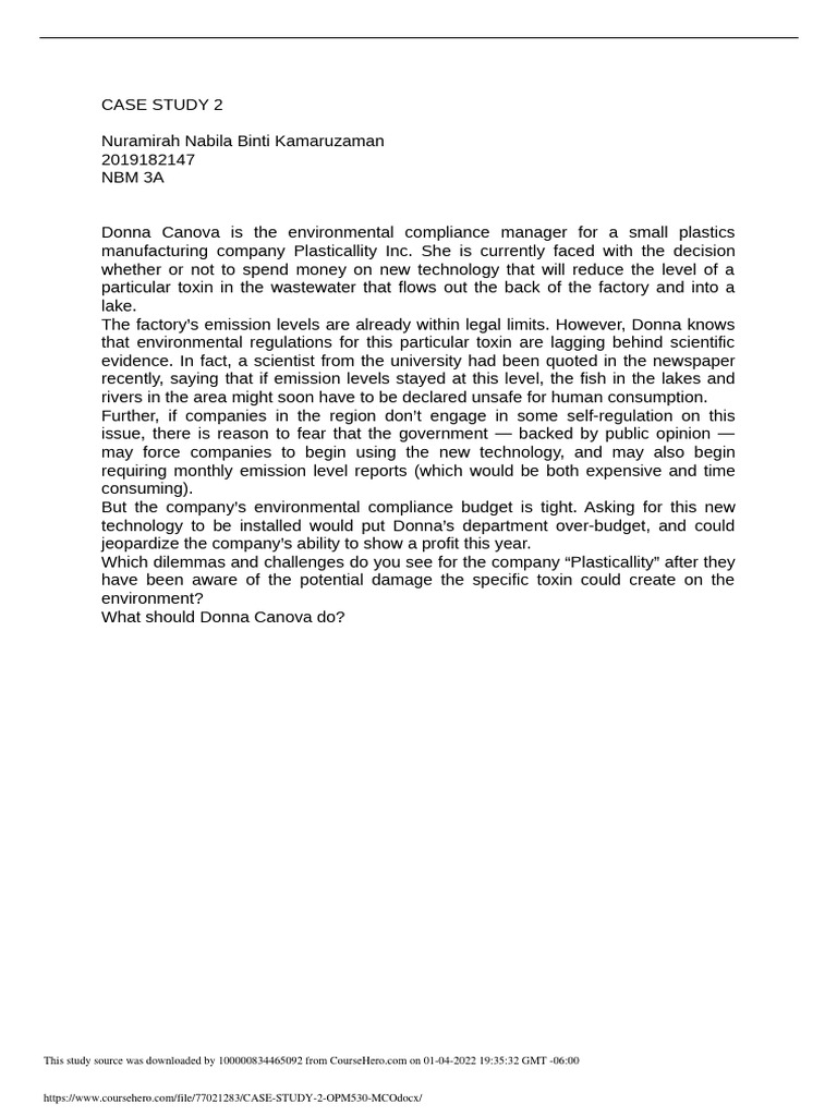 Case Study 2 Opm530 Mco | PDF