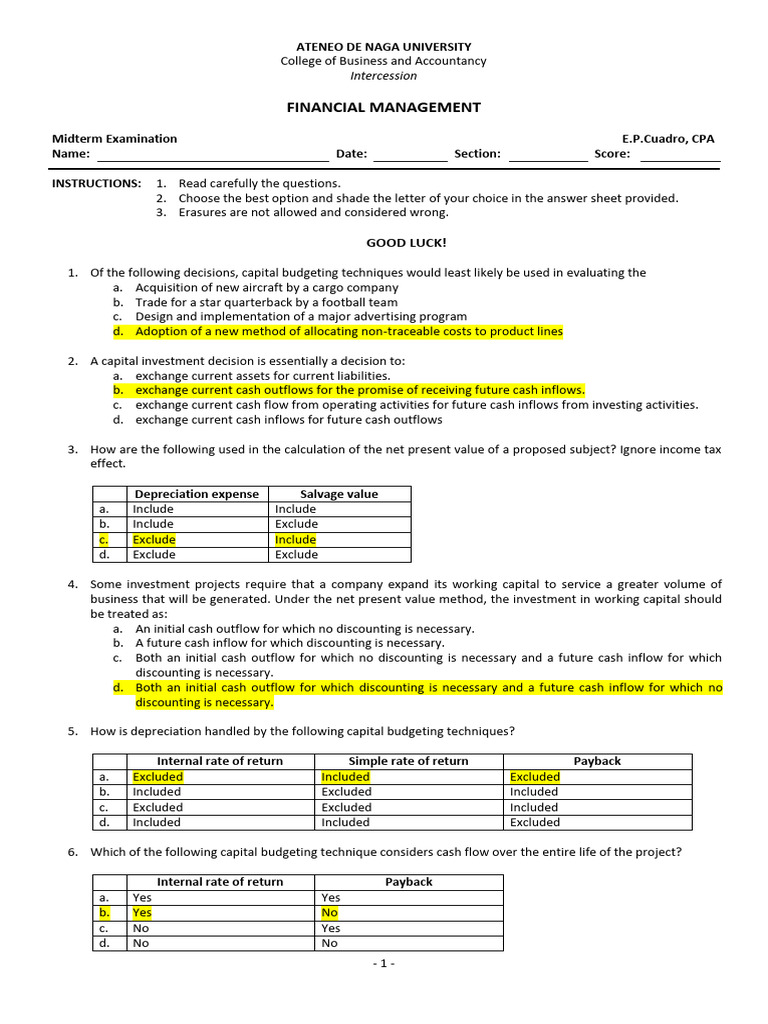 Midterm Exam Finman | PDF