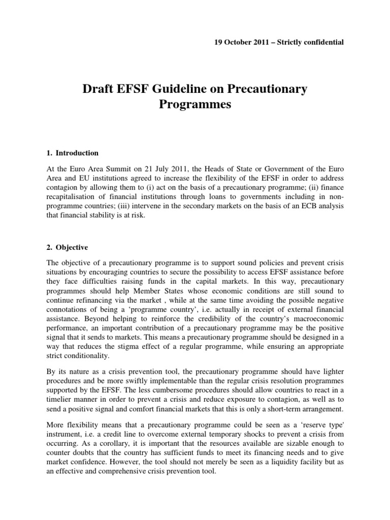 Draft EFSF Guideline On Precautionary Programmes | PDF | European Financial Stability Facility ...
