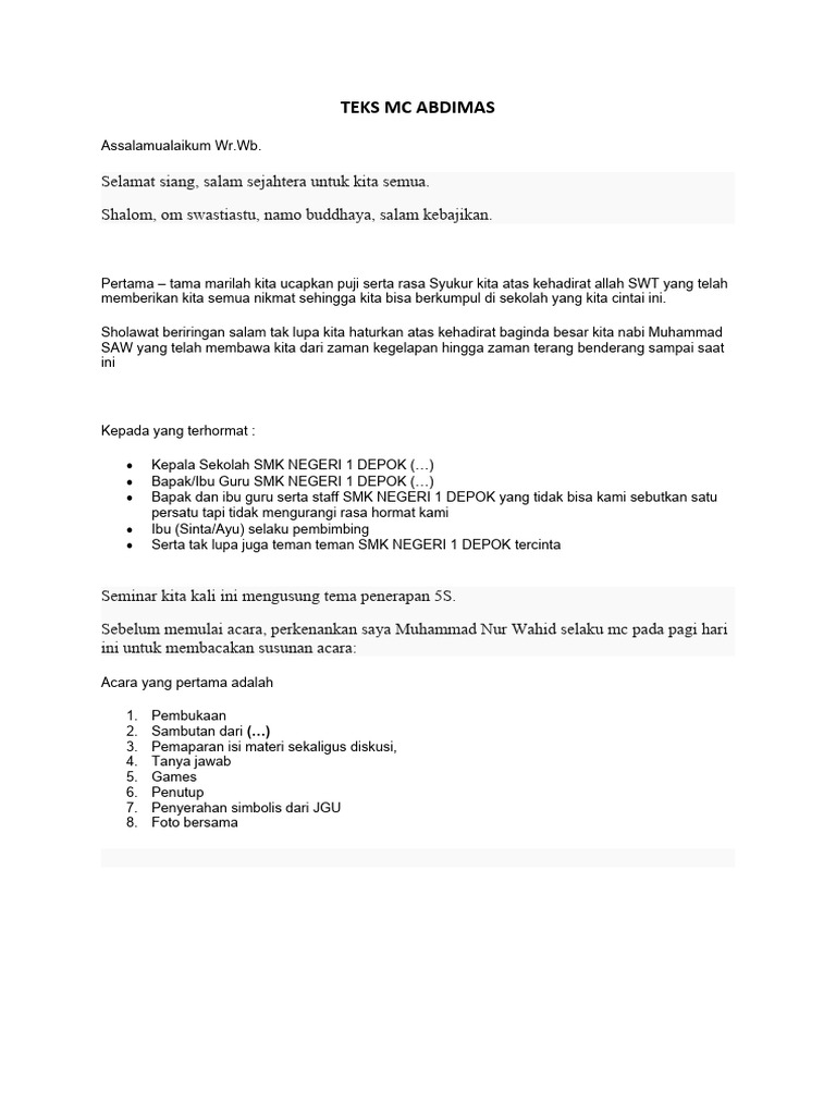 TEKS MC ABDIMAS Wahiddddd | PDF