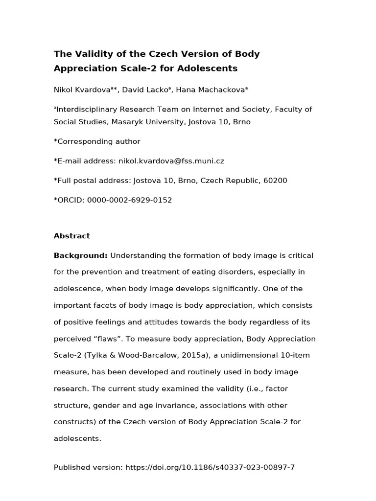 BAS 2 Accepted | PDF | Body Image | Adolescence