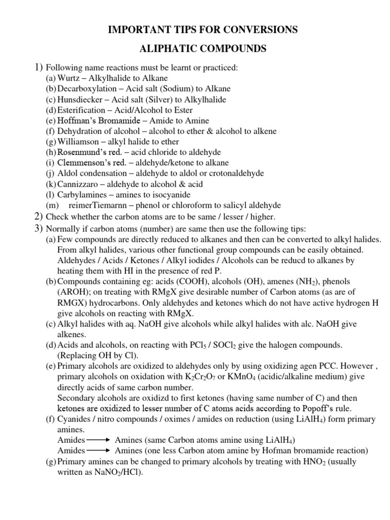 12th Organic Conversion Tips | PDF | Amine | Alkane
