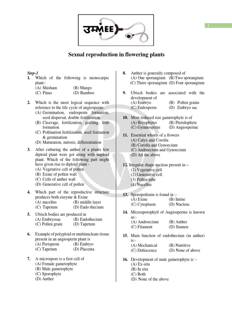 Sexual Reproduction in Flowering Plants - Practice Sheet - Sexual ...