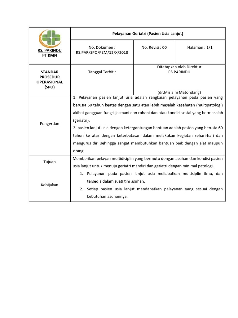 Pelayanan Geriatri RS Parindu | PDF