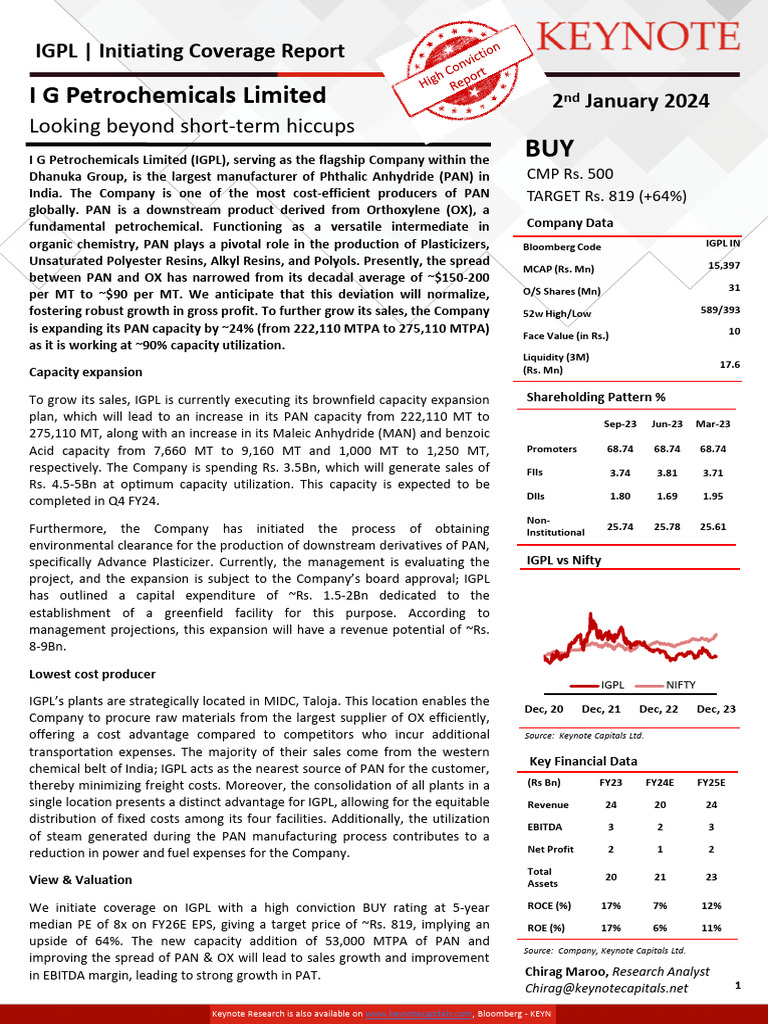 I G Petrochemicals LTD - Initiating Coverage Report | PDF