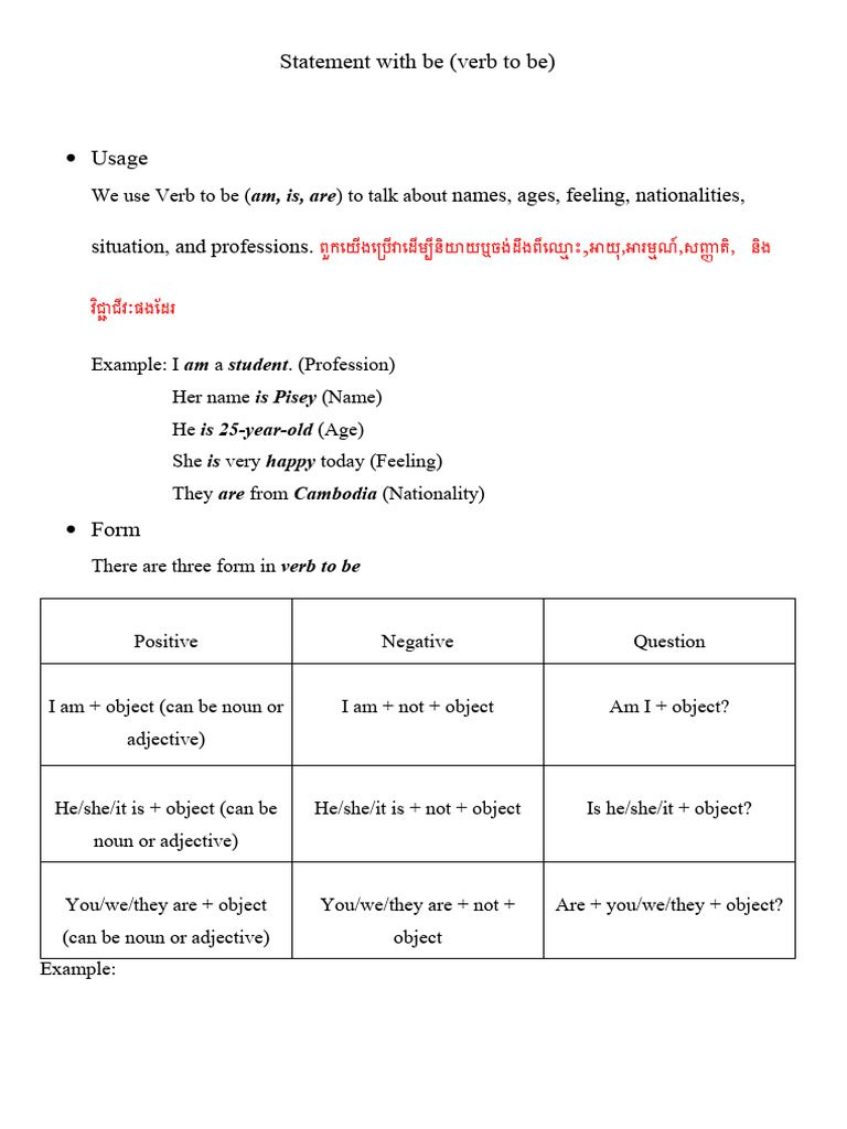 Statement With Be | PDF | Adjective | Verb