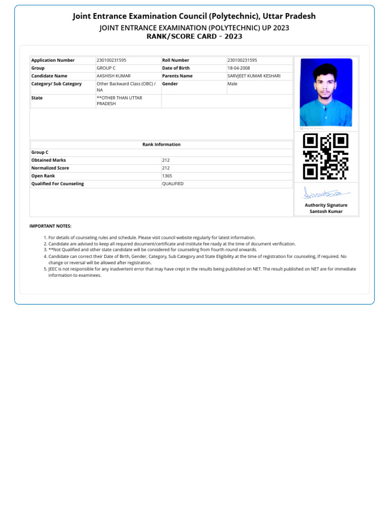 JEECup Rank Card | PDF