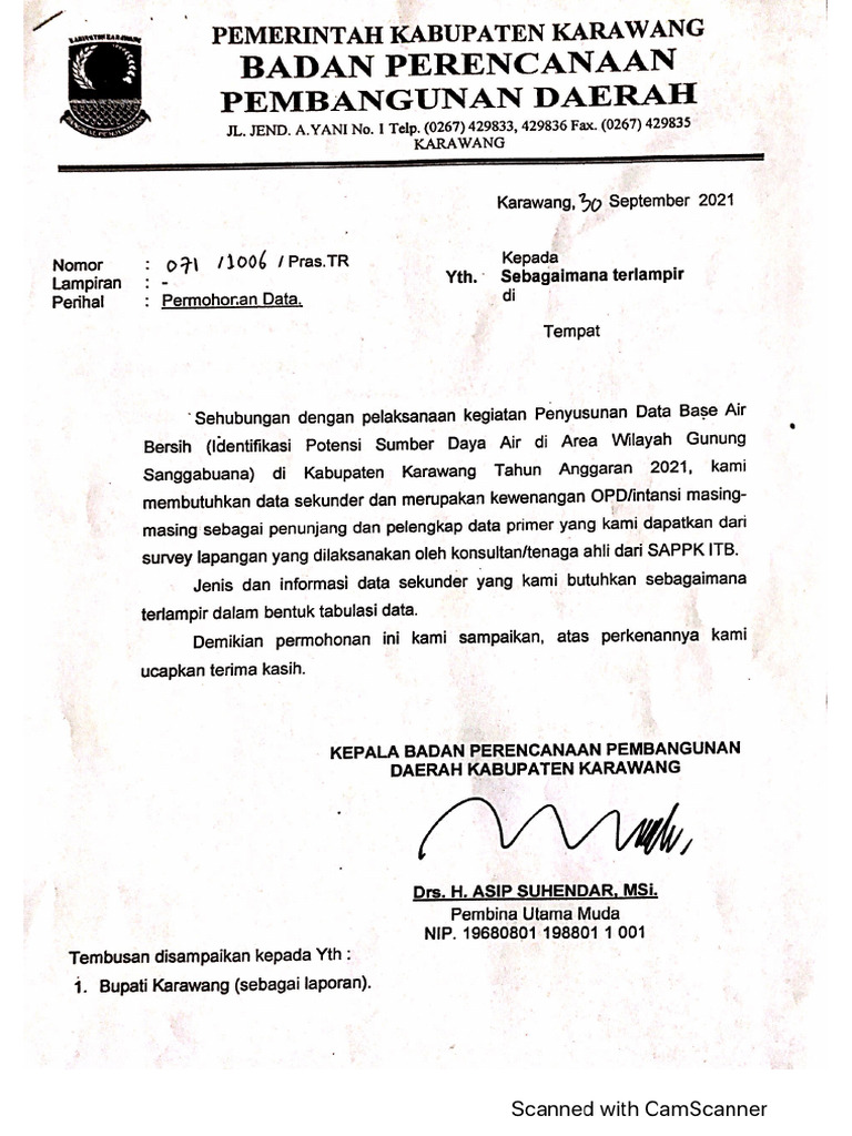 Surat Permohonan Data Bappeda Karawang2 | PDF