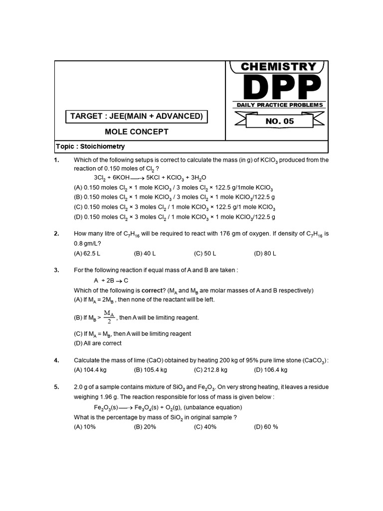 DPP 5 MOle | PDF | Mole (Unit) | Chemical Engineering