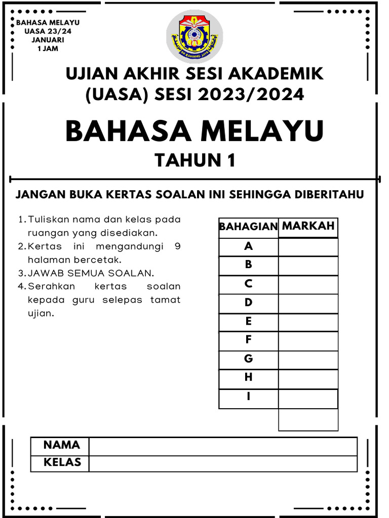 Bahasa Melayu Tahun 1 | PDF