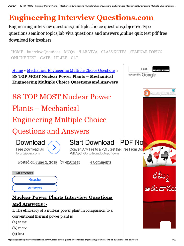 Nuclear Engineering Quiz Questions | PDF