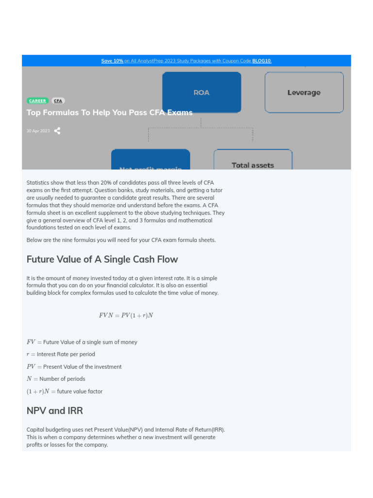 Top Formulas To Help You Pass CFA Exams - AnalystPrep | PDF | Financial ...