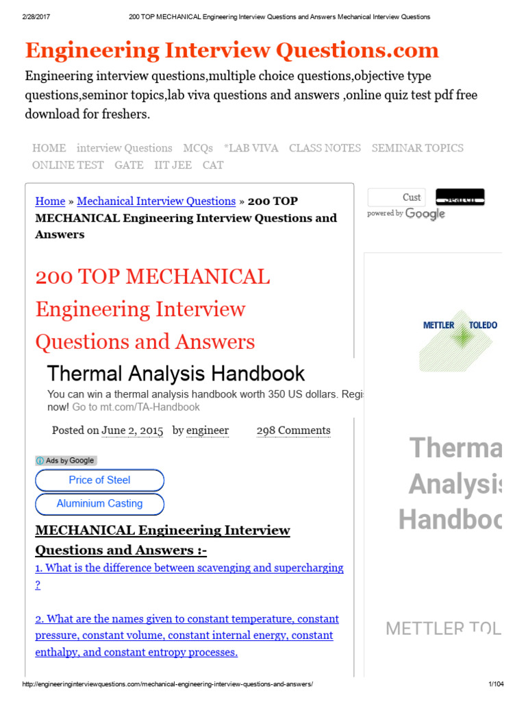 MECHANICAL Engineering Interview Questions Answer | PDF | Nuclear ...