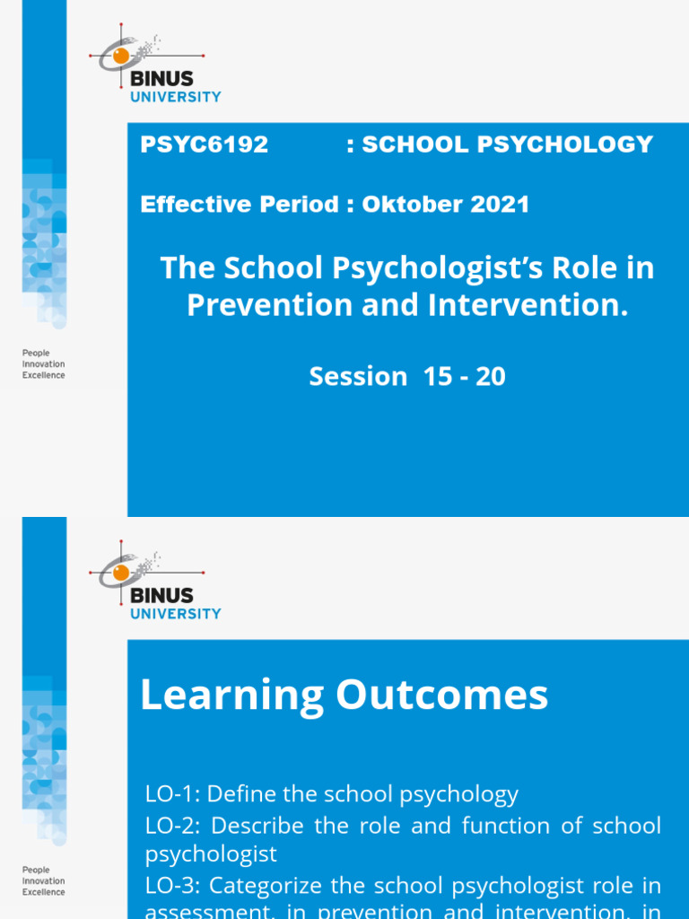 Lec #6 The School Psychologist's Role in Prevention and Intervention | PDF