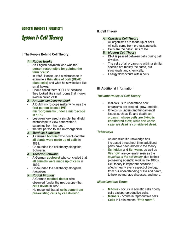Genbio 11 Q1 Reviewer | PDF | Cell (Biology) | Mitosis