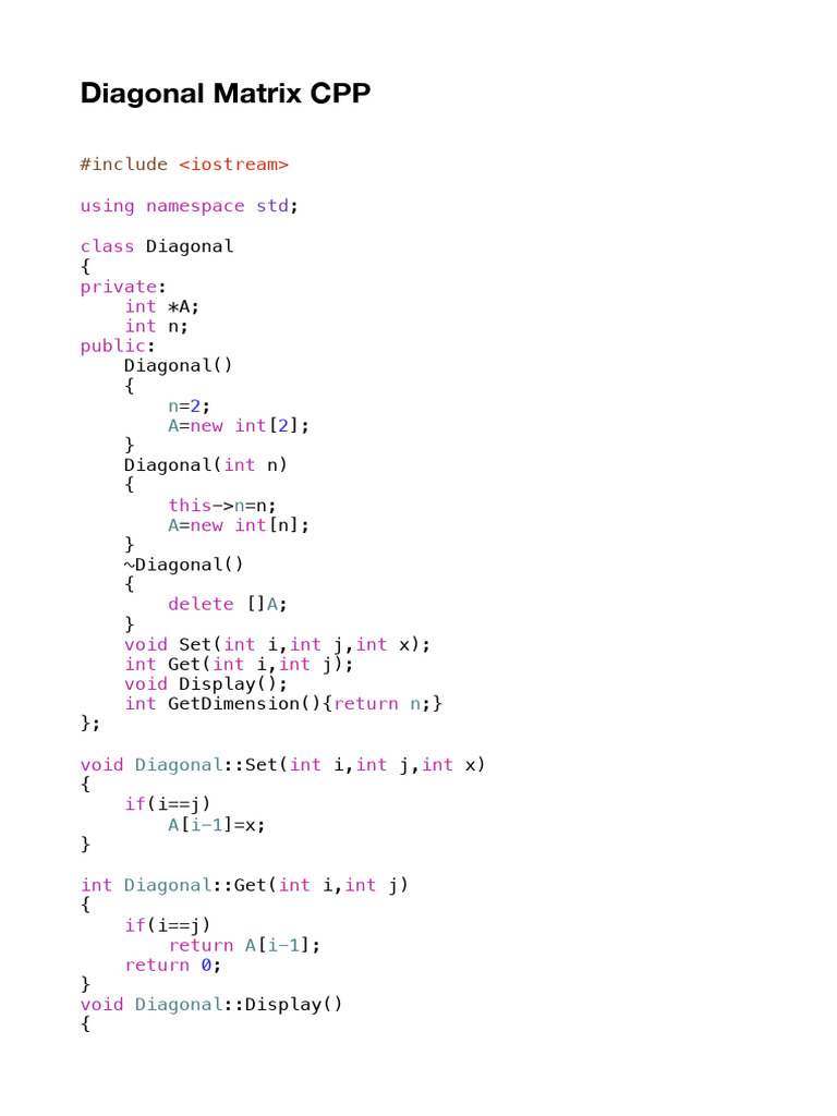 43.+Diag+Matrix+Cpp | PDF