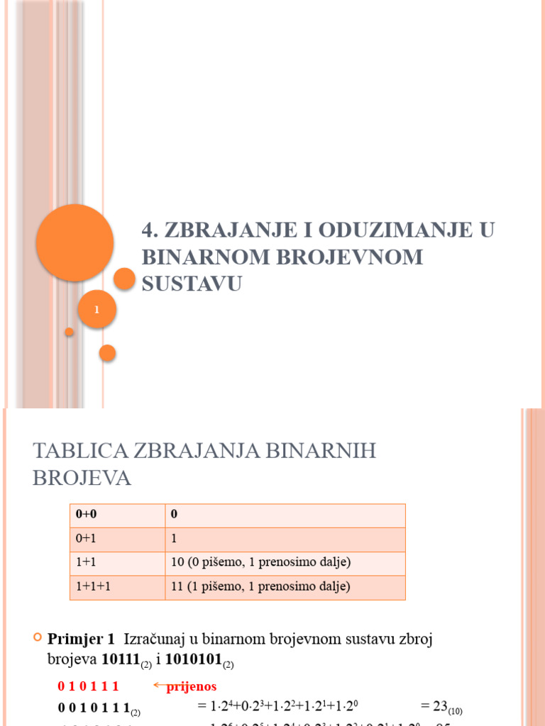 Zbrajanje I Oduzimanje Binarnih Brojeva | PDF