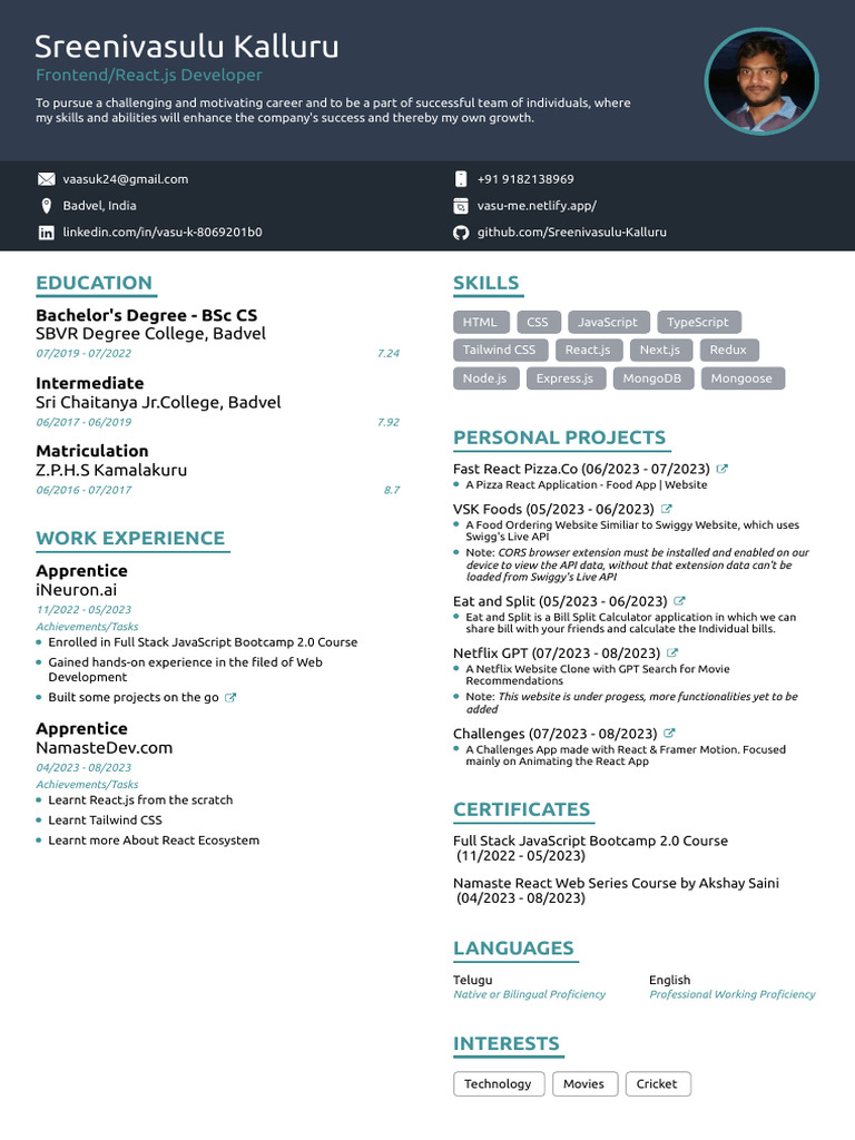 Sreenivasulus Resume Frontend Pdf Java Script Computing 0084