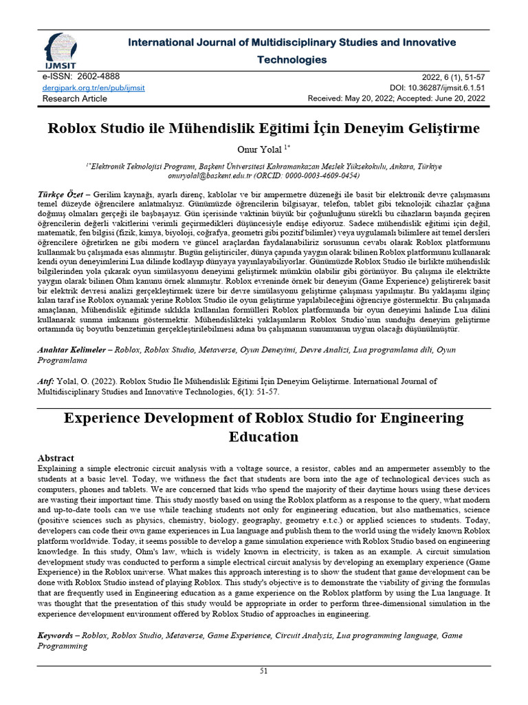 Roblox Studio Le M Hendislik E Itimi in Deneyim Geli Tirme (#1131206) - 2488426 | PDF
