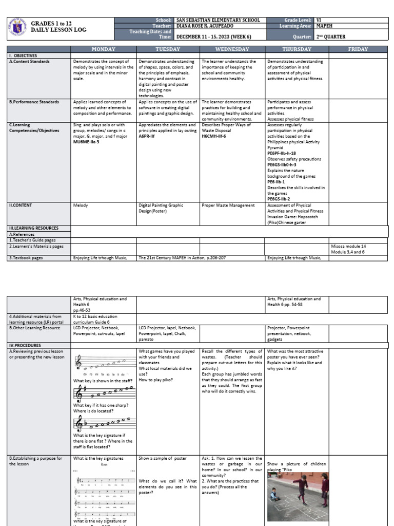 DLL - Mapeh 6 - Q2 - W6 | PDF