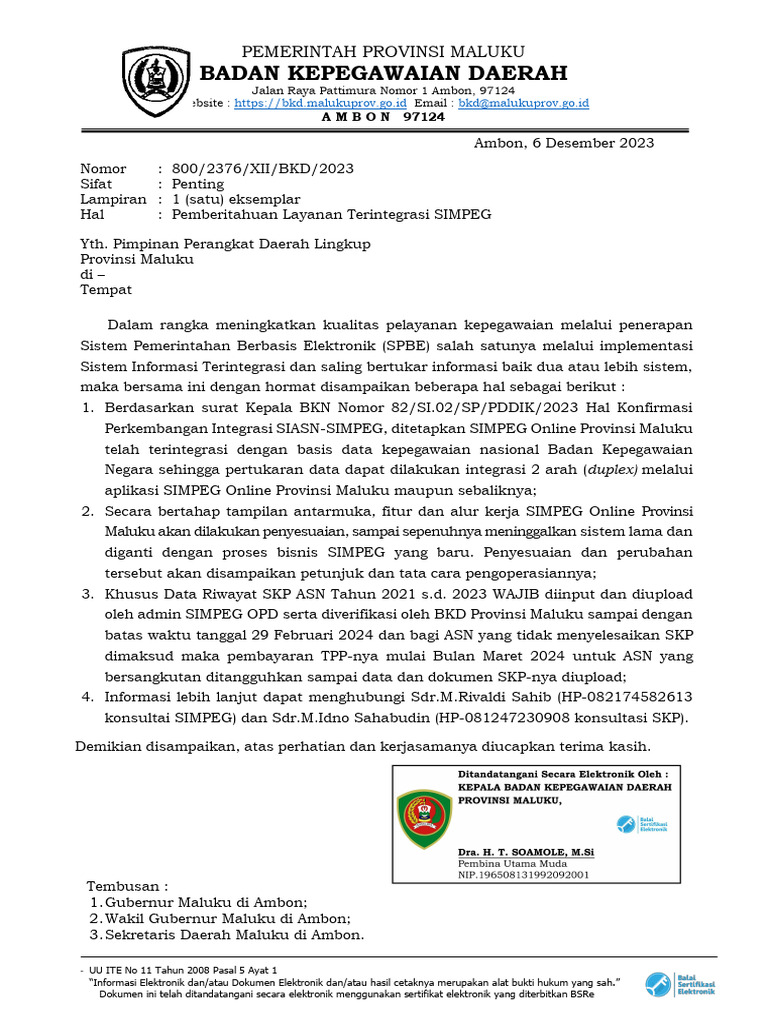 Pemberitahuan SIMPEG Online Maluku | PDF | Finance & Money Management ...