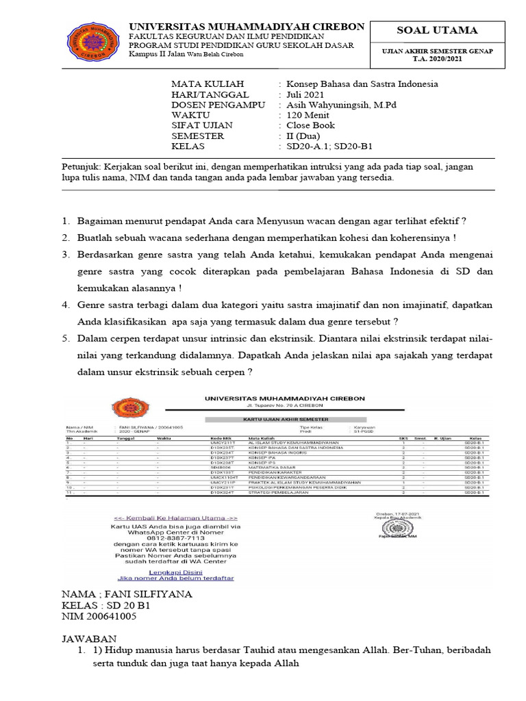 Konsep Bahasa Dan Sastra Indonesia (Bu Asih) | PDF