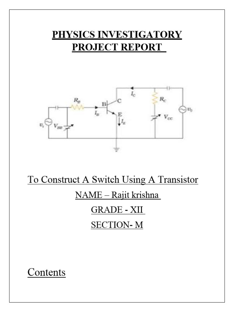 Physics Investigatory Project Report: To Construct A Switch Using A ...