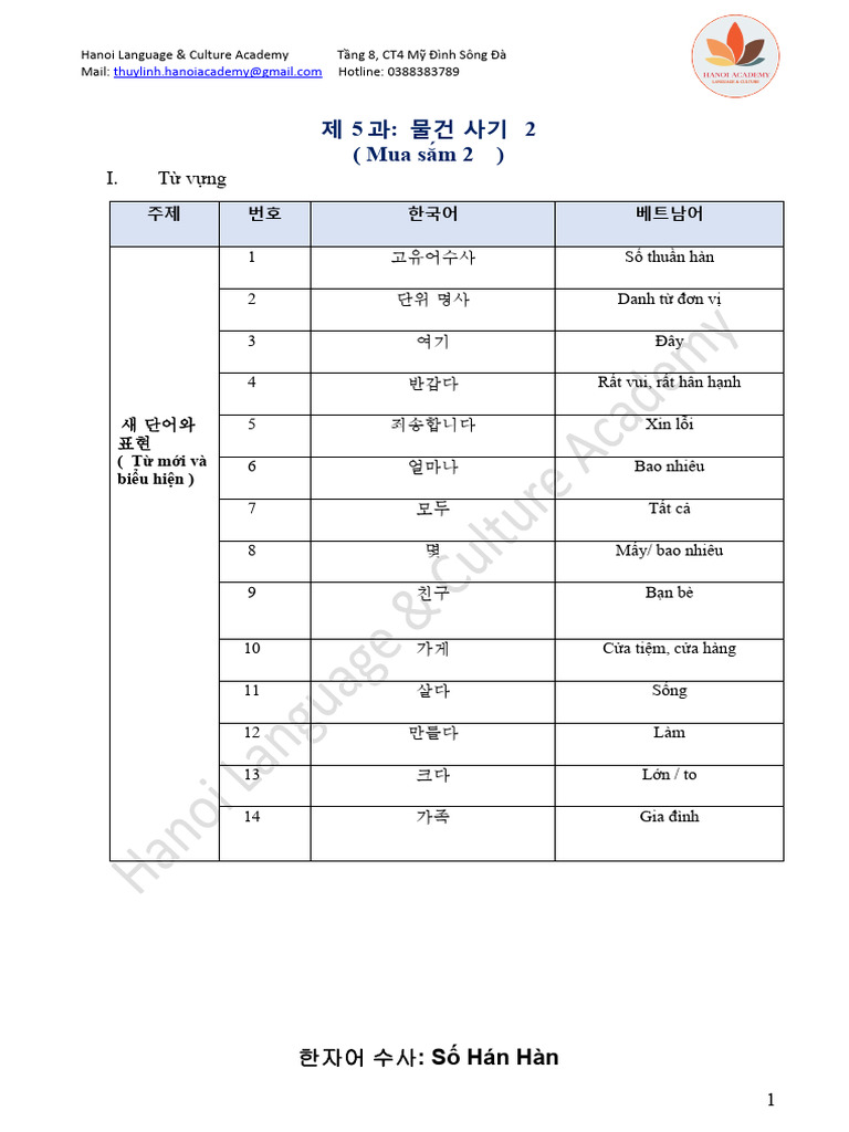 Tài Liệu Bổ Trợ Sejong Bài 5 | PDF