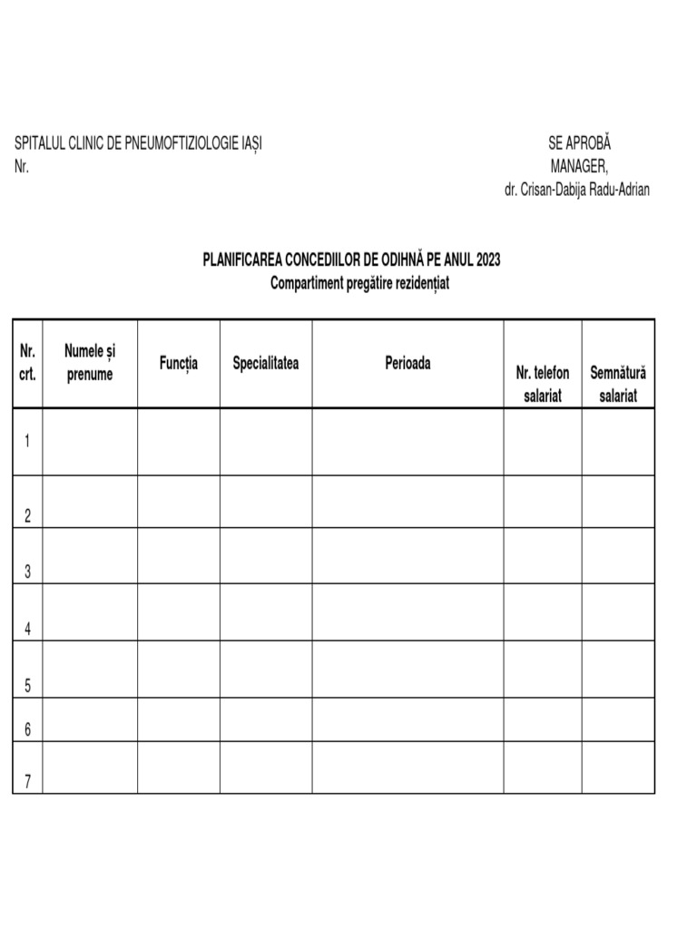Model- Planificare Concedii de Odihna | PDF
