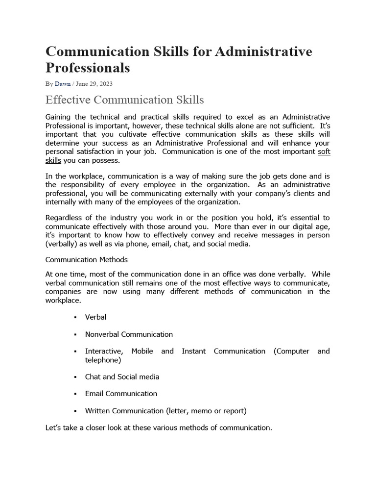 Communication Skills For Administrative Professionals | PDF