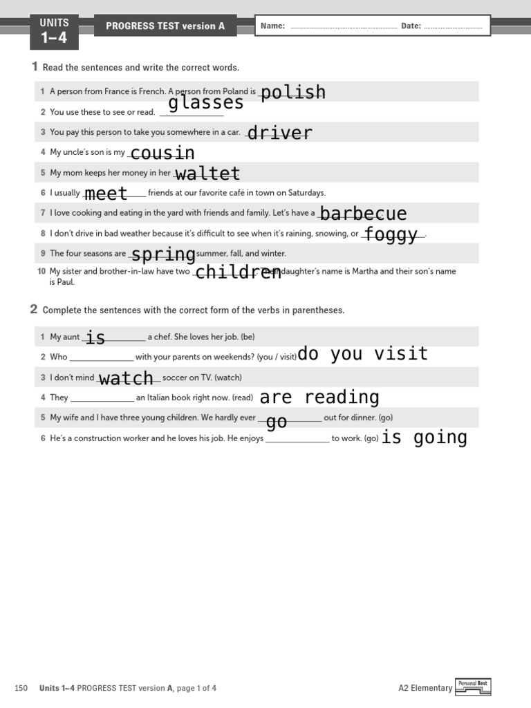 Personal Best (A2) Elm Tests (Multiple Choice) Pages 20 23,28 29,34 35 ...