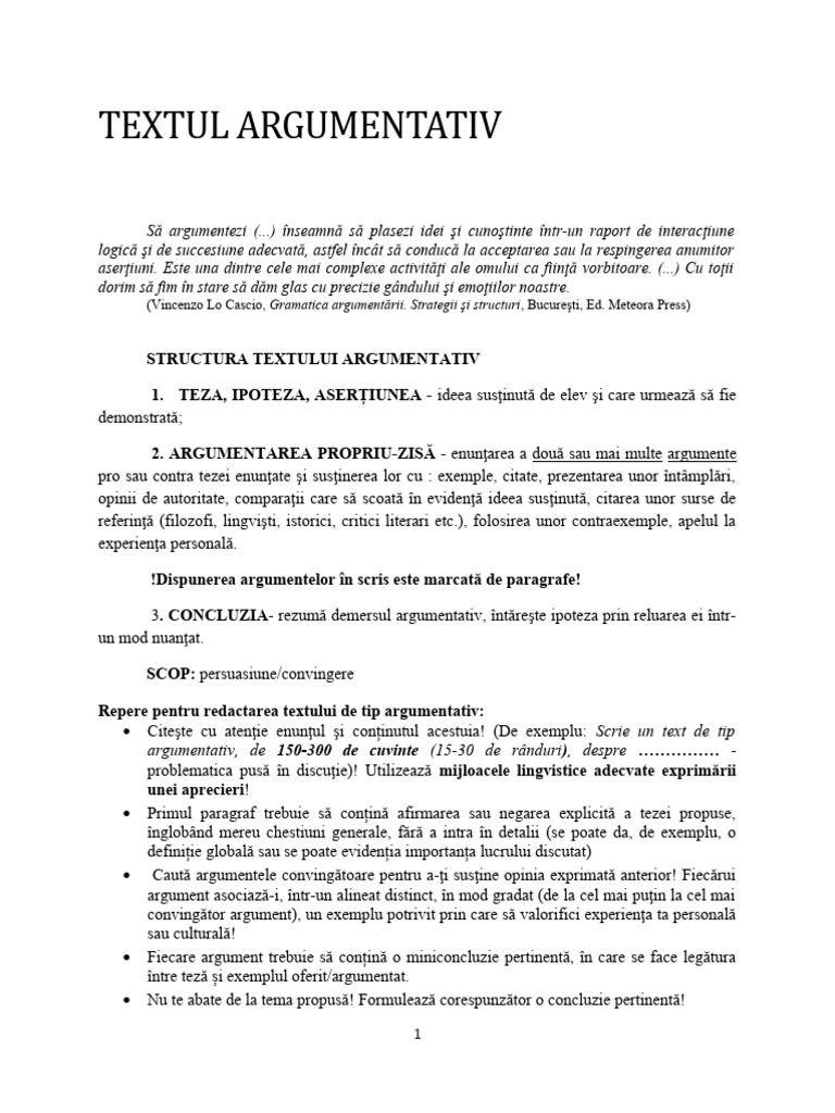 Textul Argumentativ | PDF