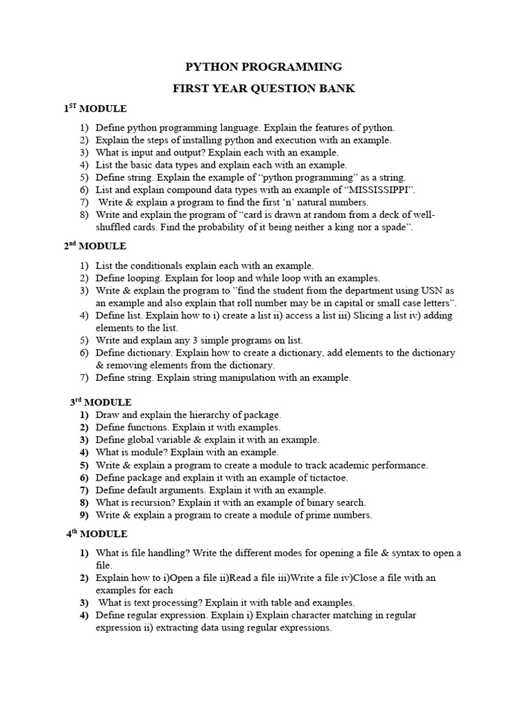 Python Question Bank | PDF | Programming | Computer Program Python Question Bank | PDF | Programming | Computer Program