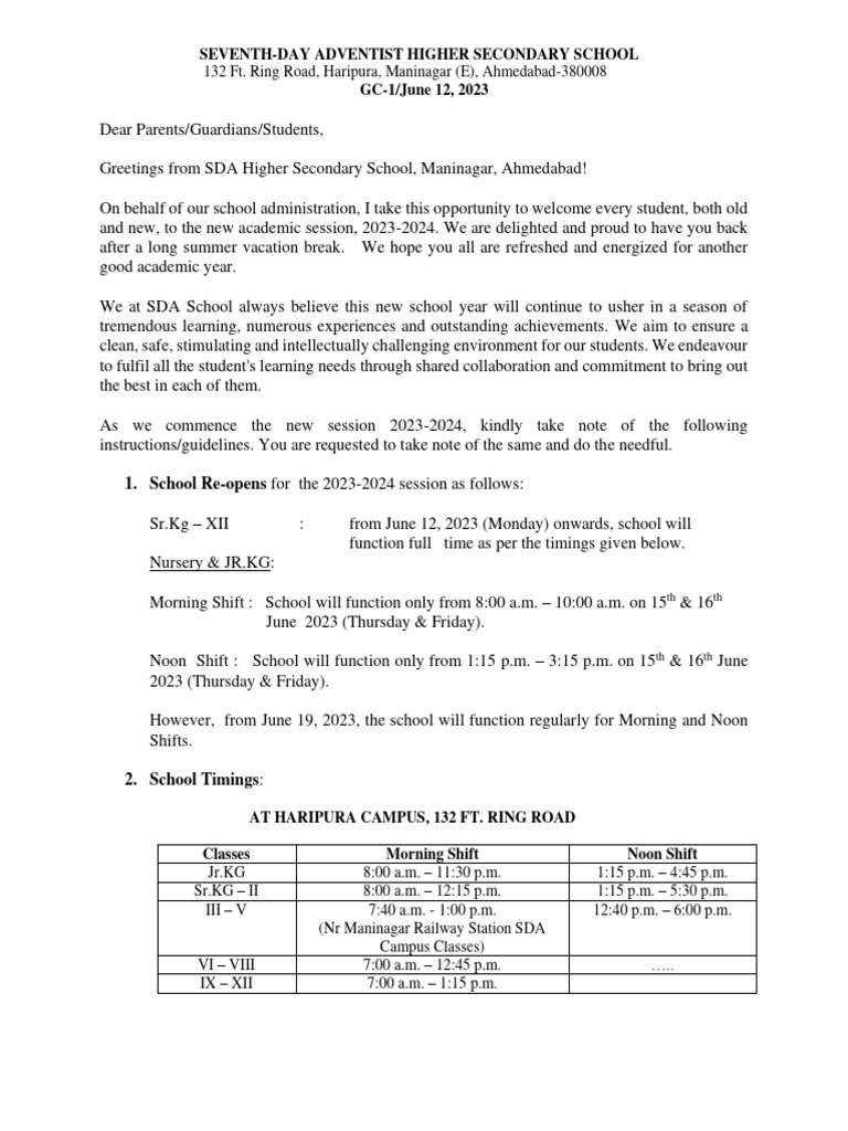 Welcome Letter, GC-1, 2023 | PDF