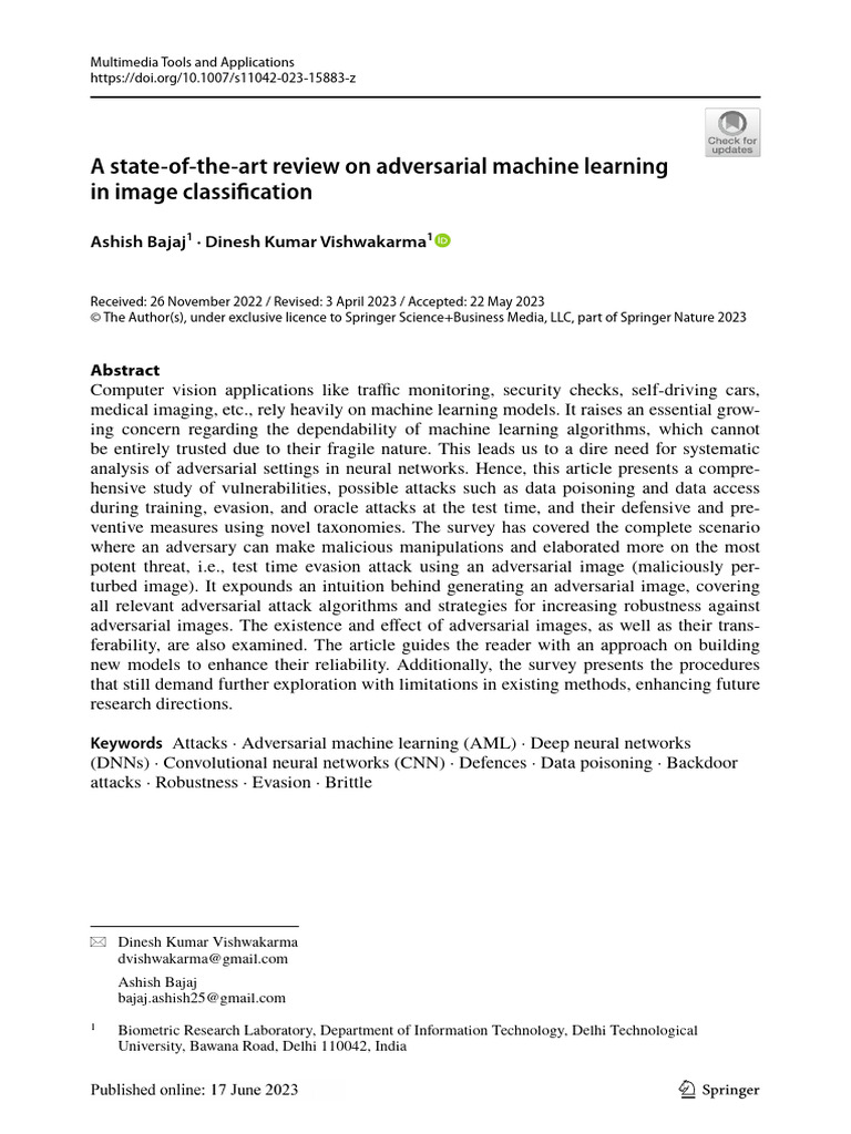 Book - A State of The Art Review On Adversarial Machine Learning | PDF