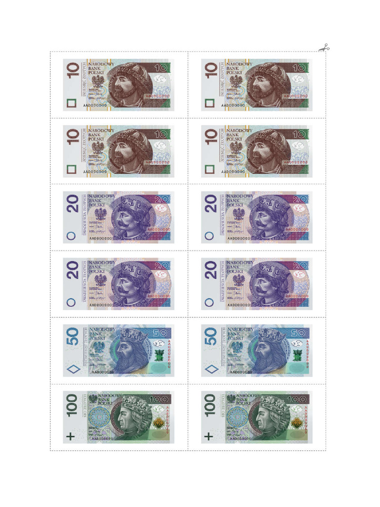 Banknoty Monety Do Druku Zabawy | PDF