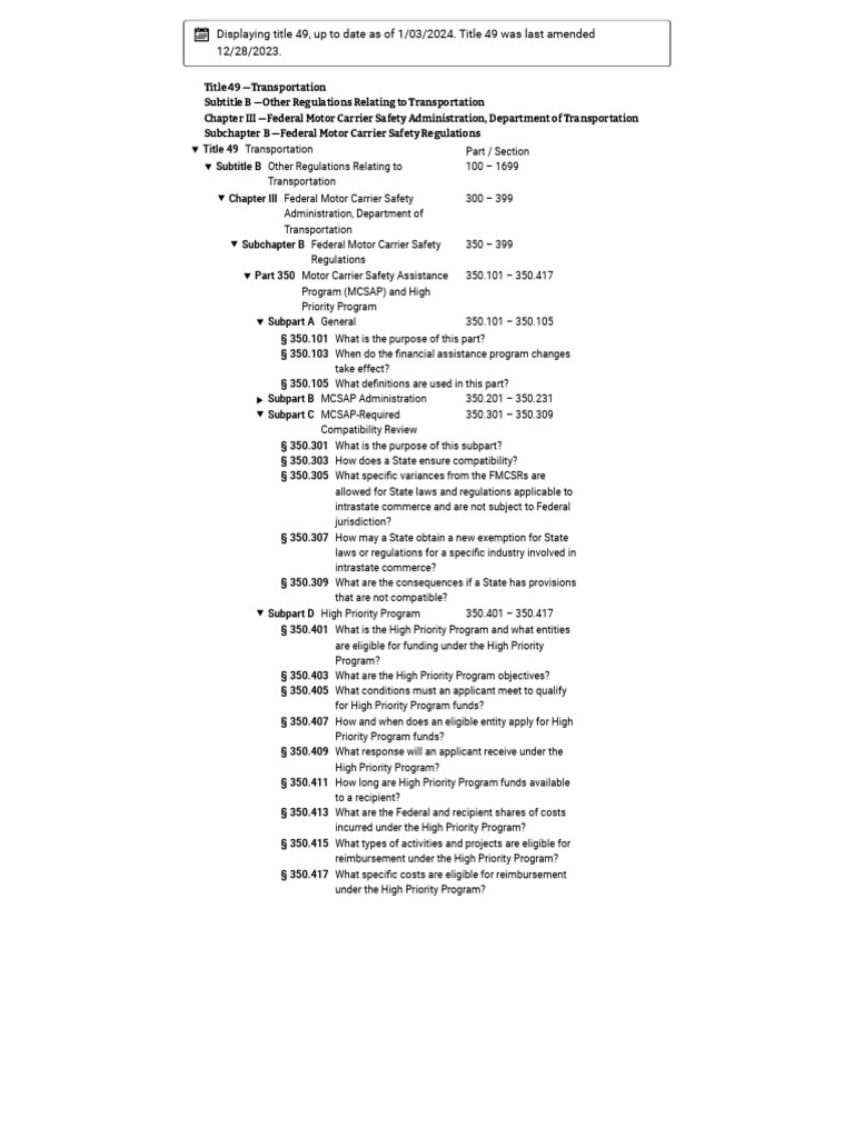 eCFR - 49 CFR Part 350 - Motor Carrier Safety Assistance Program (MCSAP ...