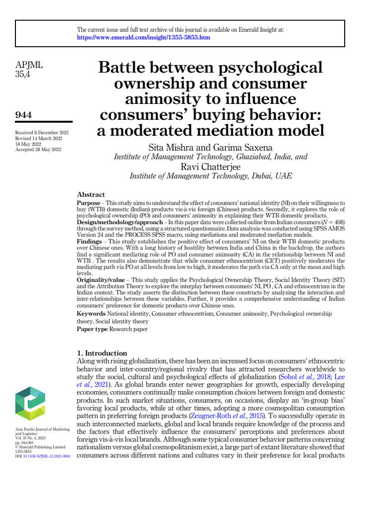 Mishra-2022-APJML-Battle Between Psychological Ownership and Consumer ...