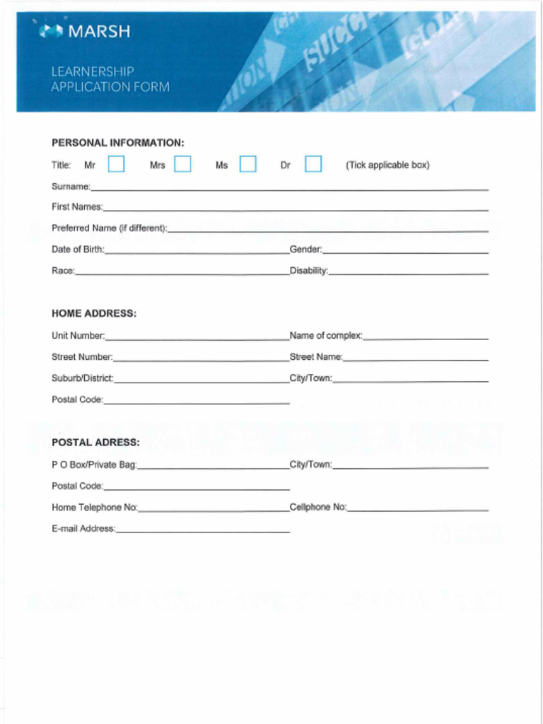 Application Form Learnership South Africa | PDF