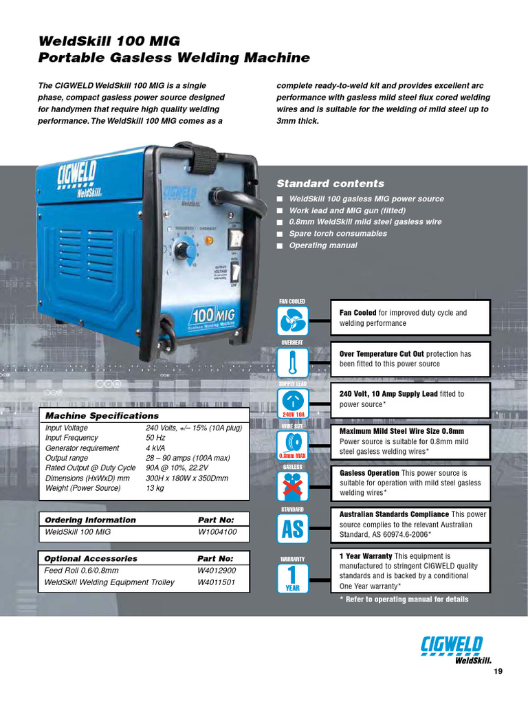 Weldskill 100 Product Page MY NEW MIG WELDER MC | PDF