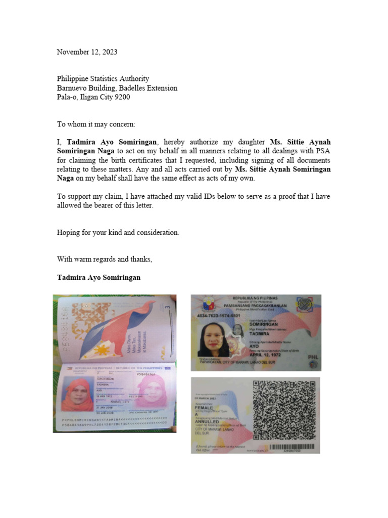 Authorization Letter Birth Certificate | PDF Authorization Letter Birth Certificate | PDF