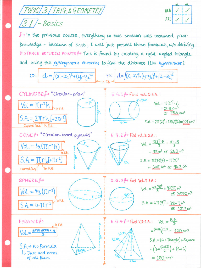 3.1 Basic - 3D - Shapes - Notes Math SL | PDF