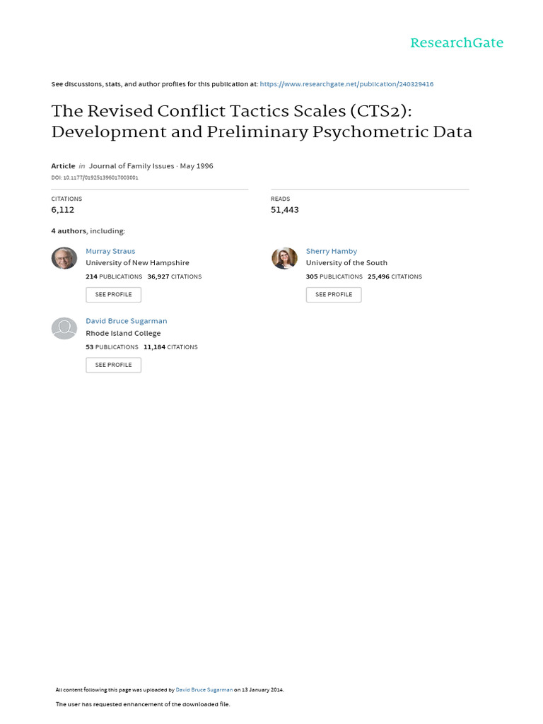 Revised Conflict Tactics Scale (CTS2) | PDF | Software | Computing