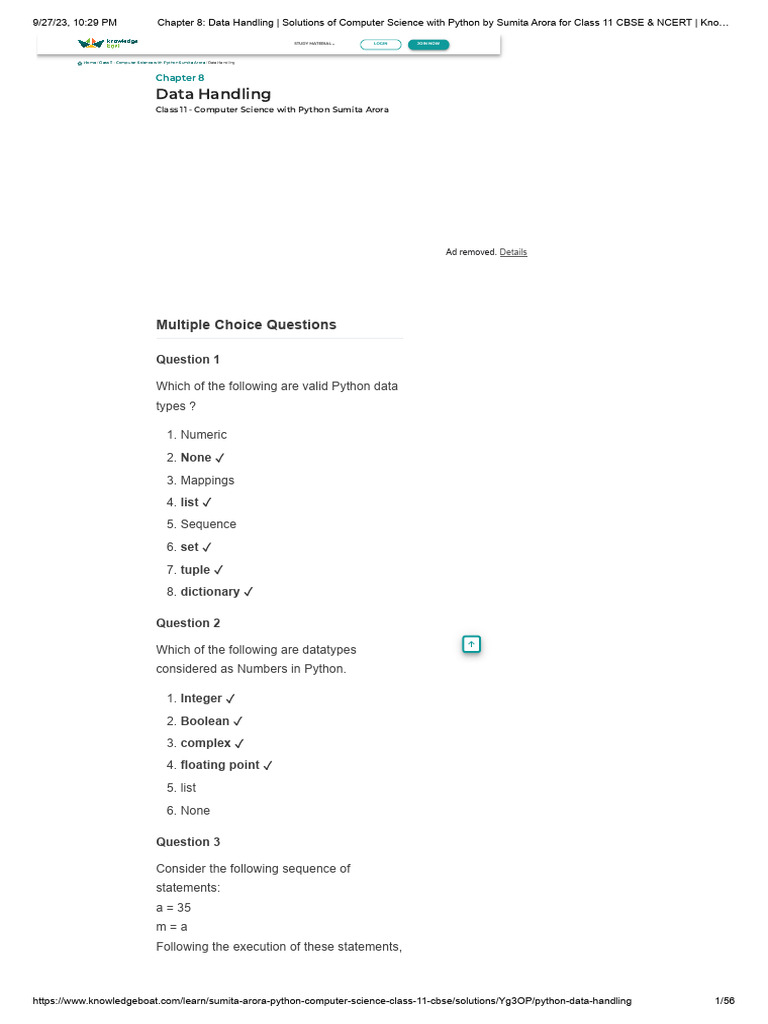 Chapter 8 - Data Handling - Solutions of Computer Science With Python by Sumita Arora For Class ...