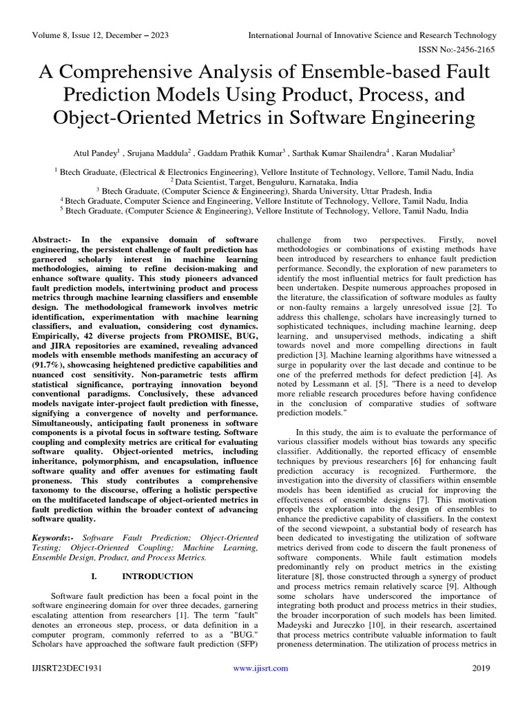 A Comprehensive Analysis of Ensemble-Based Fault Prediction Models ... A Comprehensive Analysis of Ensemble-Based Fault Prediction Models ...