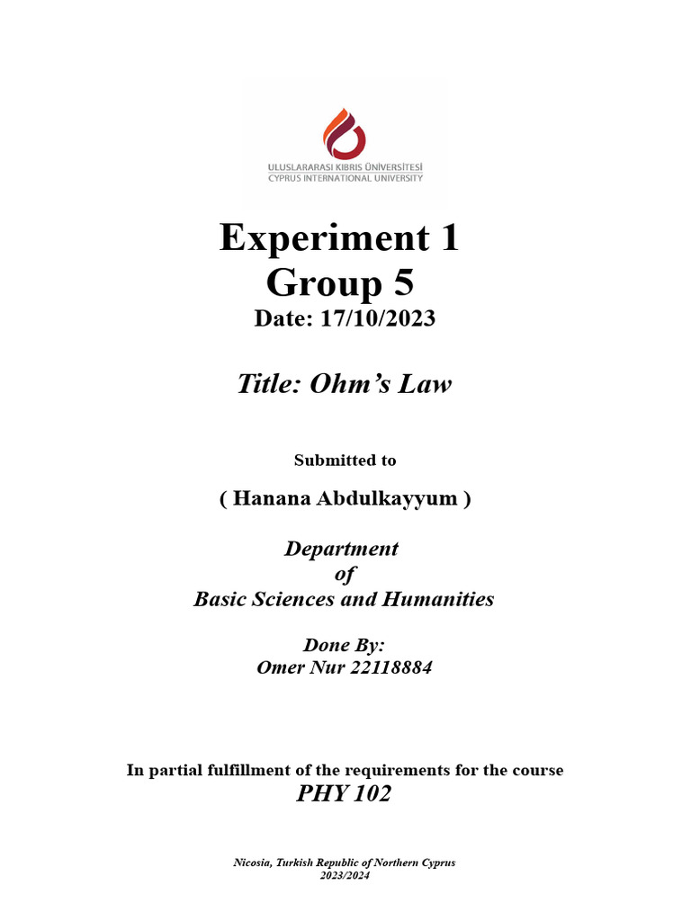 Physics 2 Experiment 1 Lab Report - Odt - 1 | PDF