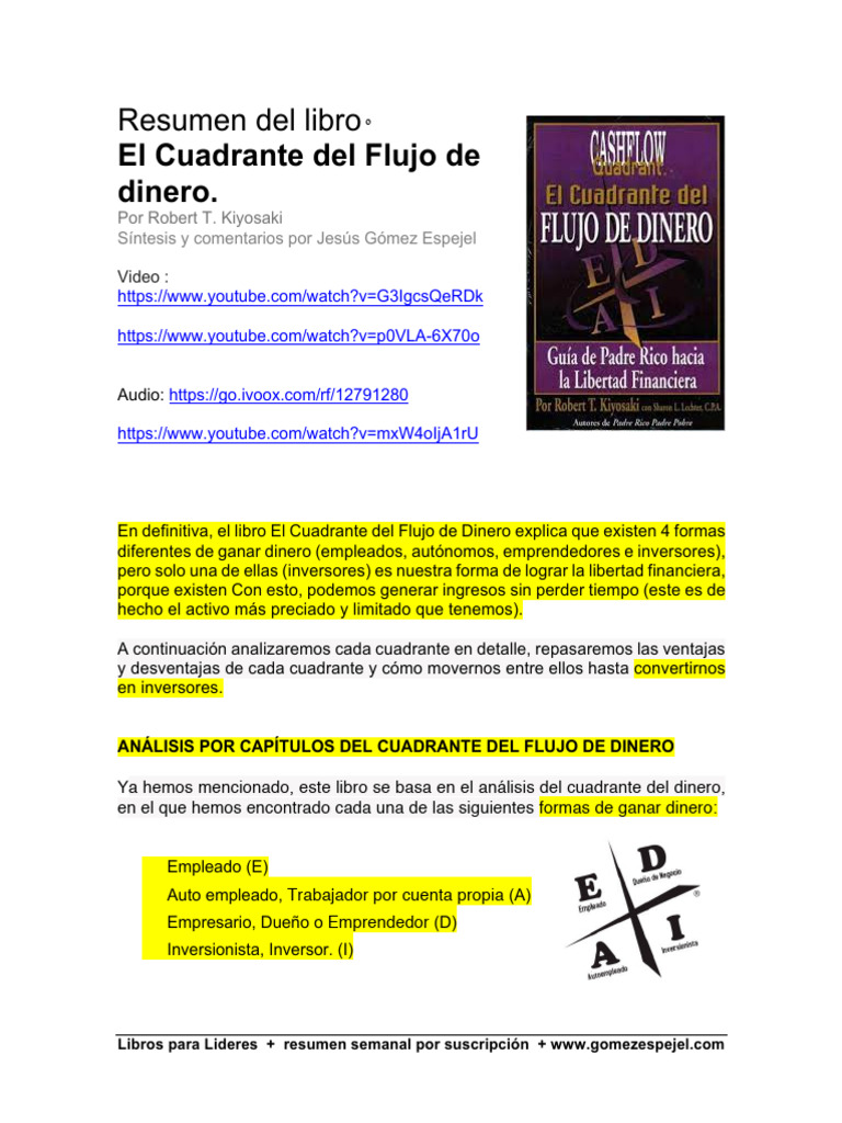Resumen Del Libro o El Cuadrante de Flujo de Dinero | PDF