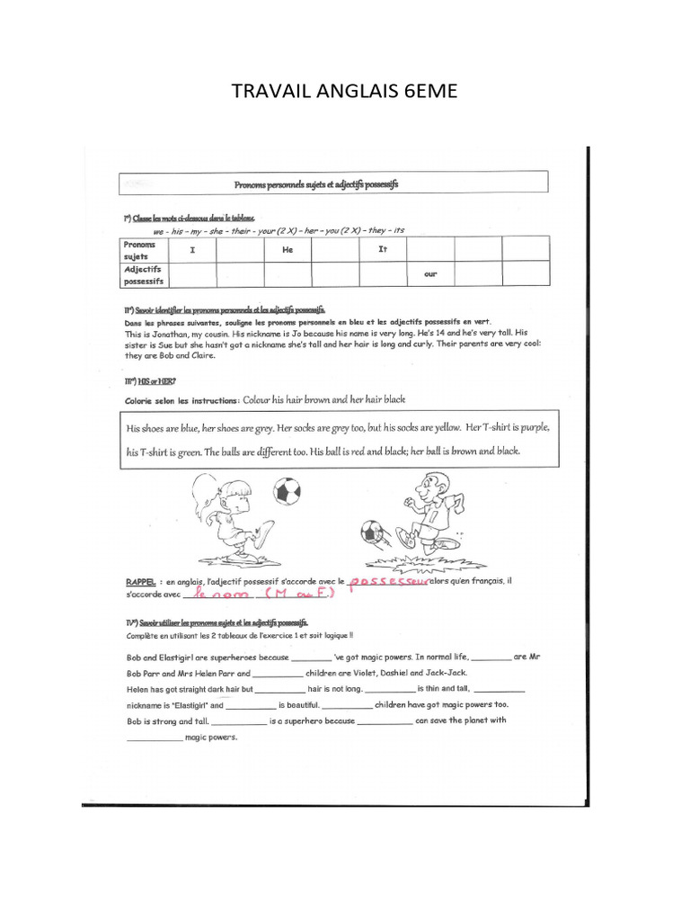 Travail Anglais 6eme | PDF